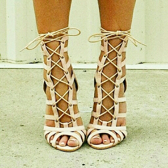 Shoes | Blush Pink Bandage Cage High Heel Sandals | Poshmark